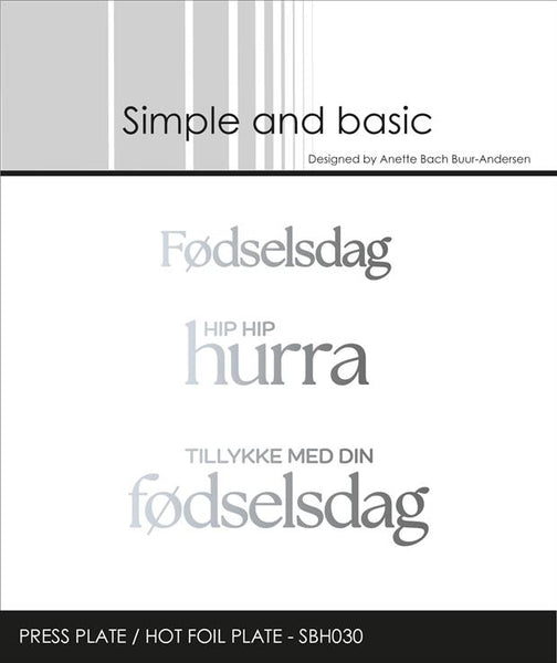 601330 Simple and Basic Press Plate / Hot Foil Plate “Fødselsdag" SBH0 ...